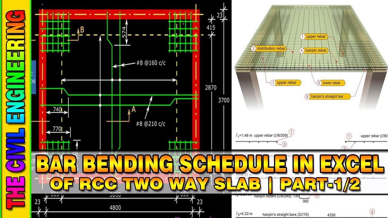 Bar Bending Schedule of Two Way Slab in Excel | Part 1/2 | BBS of Two ...