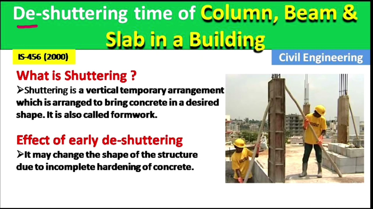 De-Shuttering or Removal time of formwork in column, beam, and slab in ...