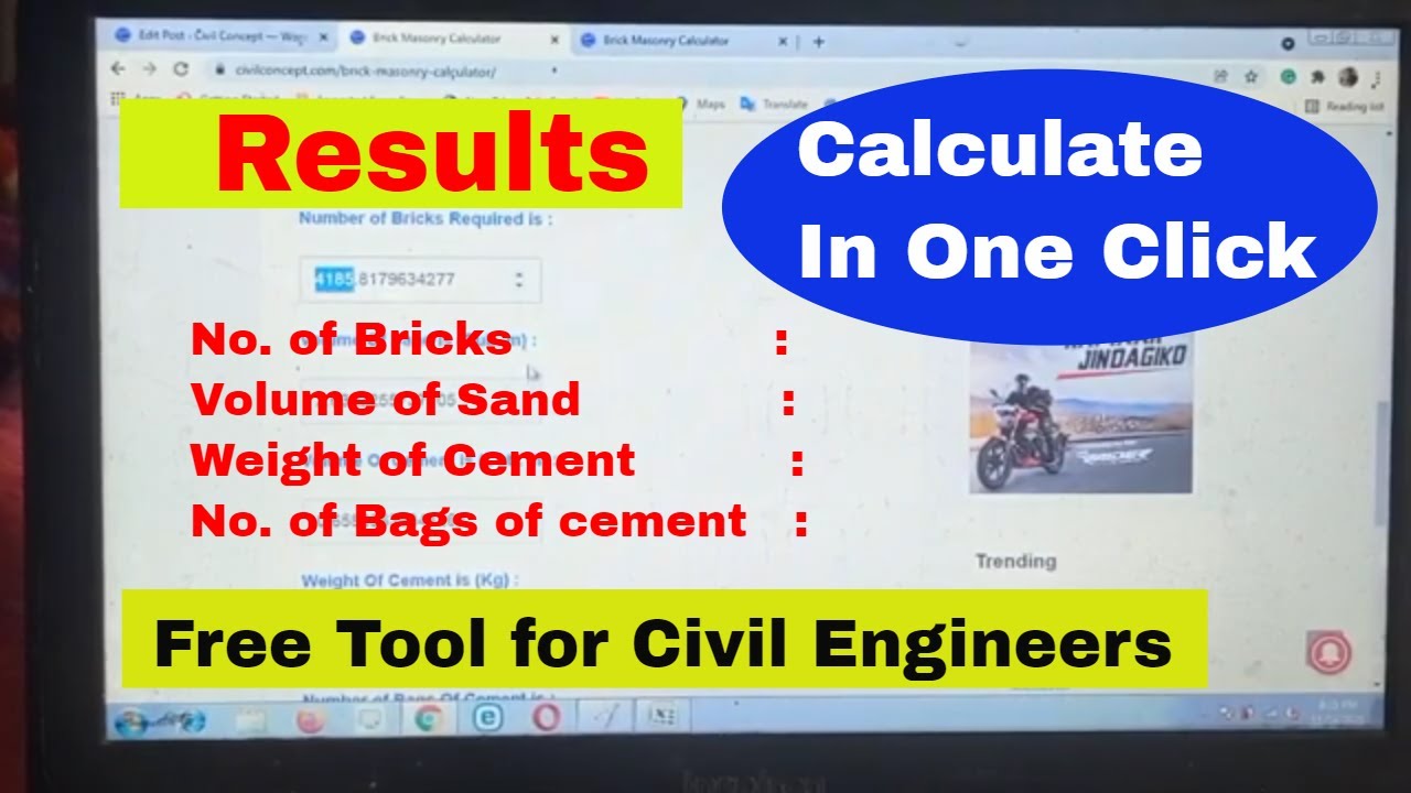 Brick masonry Calculator to calculate no. of Bricks, Ceme...